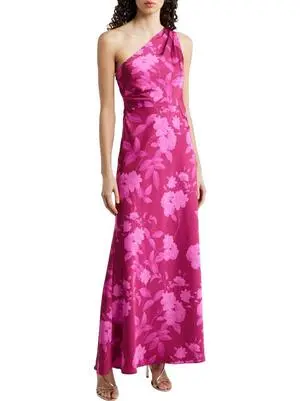 Sachin & Babi Delphine Floral One-shoulder Gown - Rhodolite Roses