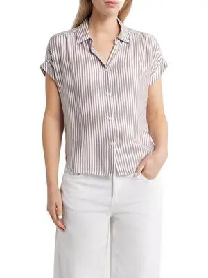 BEACHLUNCHLOUNGE Daria Stripe Button-up Shirt - Cocoa Brown