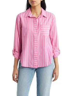 BEACHLUNCHLOUNGE Campbell Directional Stripe Long Sleeve Button-up Shirt - Geranium