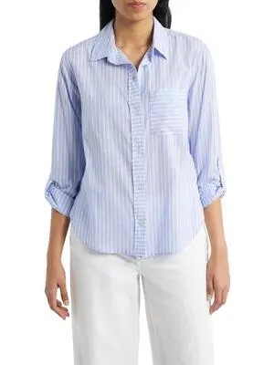 BEACHLUNCHLOUNGE Campbell Directional Stripe Long Sleeve Button-up Shirt - Line Rain