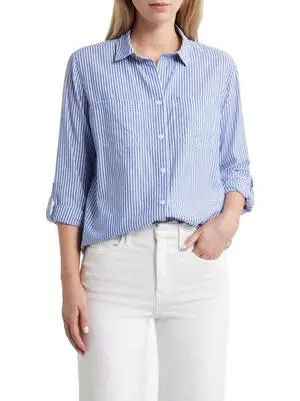 BEACHLUNCHLOUNGE Annalisa Stripe Shirt - Dell Blue