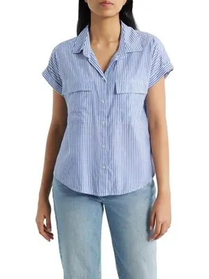 BEACHLUNCHLOUNGE Brianna Stripe Button-up Shirt - Dell Blue