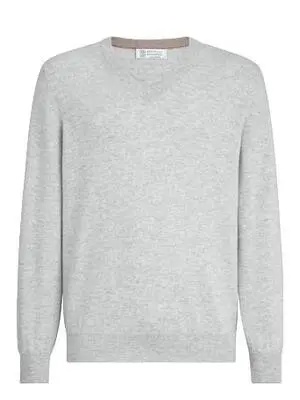 Brunello Cucinelli Cashmere V-neck Sweater - Pebble