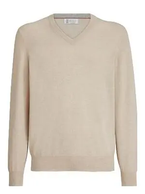 Brunello Cucinelli Cashmere V-neck Sweater - Sand