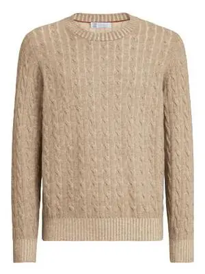 Brunello Cucinelli Cashmere Vanisé Cable Knit Sweater - Brown