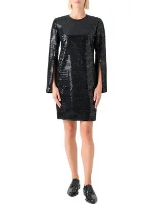 AKRIS Long Sleeve Sequin Sheath Dress With Adjustable Sleeves