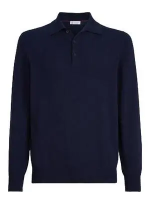 Brunello Cucinelli Cashmere Knit Polo Shirt - Navy Blue