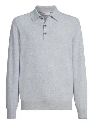 Brunello Cucinelli Cashmere Knit Polo Shirt - Pebble