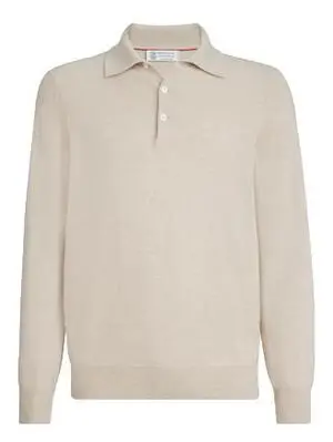 Brunello Cucinelli Cashmere Knit Polo Shirt - Sand
