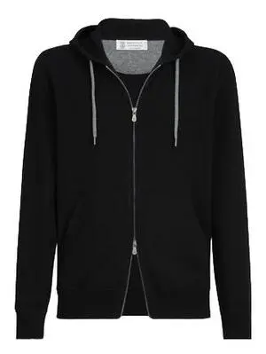 Brunello Cucinelli Cashmere Hooded Zip Cardigan - Black