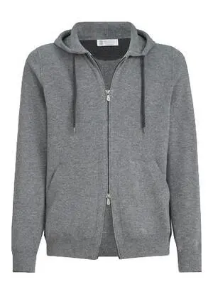 Brunello Cucinelli Cashmere Hooded Zip Cardigan - Dark Grey