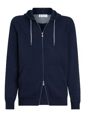 Brunello Cucinelli Cashmere Hooded Zip Cardigan - Navy Blue