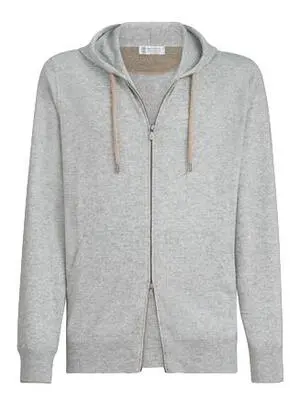 Brunello Cucinelli Cashmere Hooded Zip Cardigan - Pebble