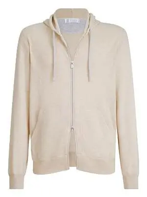 Brunello Cucinelli Cashmere Hooded Zip Cardigan - Sand