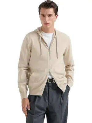 Brunello Cucinelli Cashmere Hooded Zip Cardigan - Sand