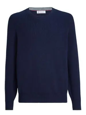 Brunello Cucinelli Cashmere English Rib Sweater - Navy Blue