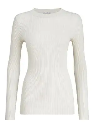 Brunello Cucinelli Cashmere And Silk Sparkling Sweater - White