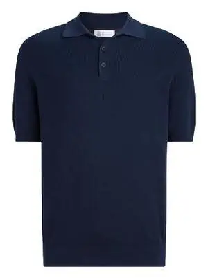 Brunello Cucinelli Rib Knit Polo - Navy Blue