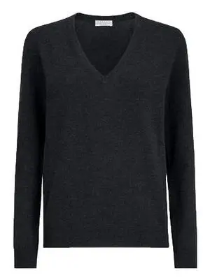 Brunello Cucinelli Cashmere Sweater With Monili Decoration - Anthracite