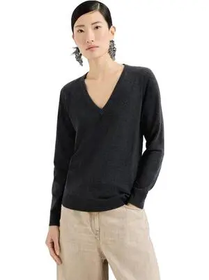 Brunello Cucinelli Cashmere Sweater With Monili Decoration Anthracite