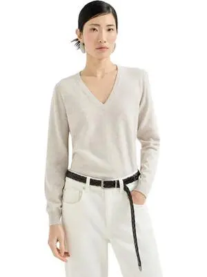 Brunello Cucinelli Cashmere Sweater With Monili Decoration Oyster