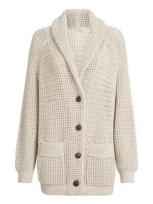 Brunello Cucinelli Net Knit Cotton Feather Yarn Cardigan - Oat