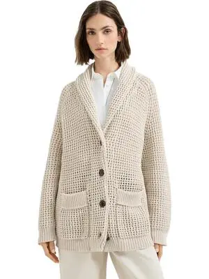 Brunello Cucinelli Net Knit Cotton Feather Yarn Cardigan - Oat