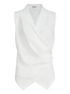 Brunello Cucinelli Fluid Twill Vest With Monili Decoration - White