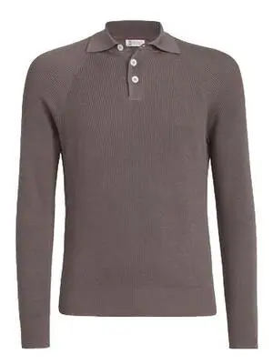 Brunello Cucinelli Rib Knit Polo - Hazelnut