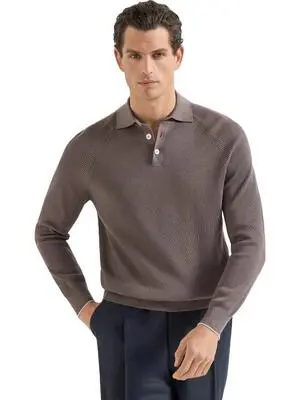Brunello Cucinelli Rib Knit Polo - Hazelnut