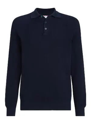 Brunello Cucinelli Rib Knit Polo - Navy Blue
