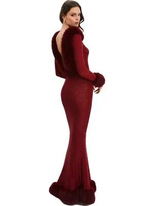 MISS CIRCLE Melrose Petite-length Rhinestone Mesh Mermaid Dress - Burgundy