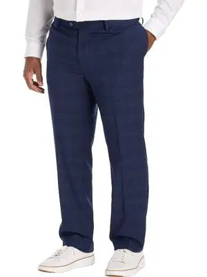 OAK HILL BY DXL Big & Tall Plaid Dress Pants With Waist-relaxer - Navy
