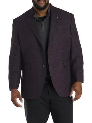 OAK HILL BY DXL Big & Tall Windowpane Executive Cut Sport Coat - Burgundy