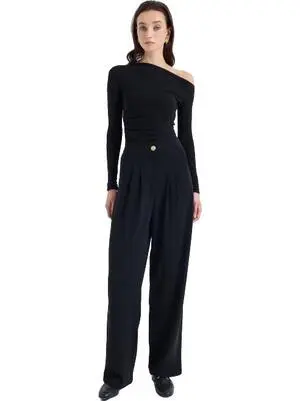 MONLICIA Elara High-waist Pleated Wide Leg Pants - Black