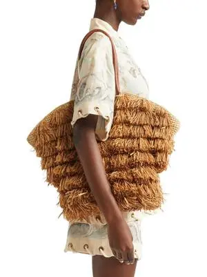 Zimmermann Medium Goldentime Fringe Tote - Tan Fringe Stripe