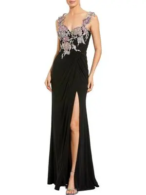 Mac Duggal Sweetheart Gown With Floral Appliqués - Black Multi