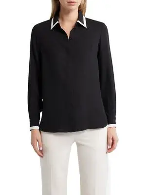 Anne Klein Contrast Trim Shirt - Anne Black