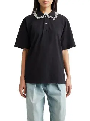 TANNER FLETCHER Gender Inclusive Cletus Lace Trim Polo - Black