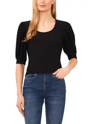 CECE DUPRAZ Puff Sleeve Knit Top - Rich Black
