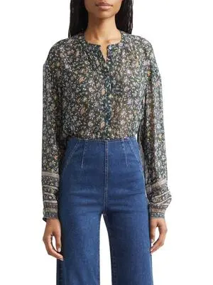 Veronica Beard Lollie Floral Silk Button-up Shirt - Dark Hunter Green Multi