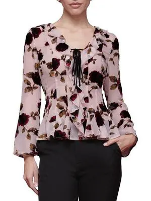 Avec Les Filles Floral Print Ruffle Trim Shirt - Rose Burnout