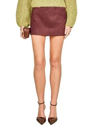 Endless Rose Seamed Faux Suede Miniskirt - Malbec