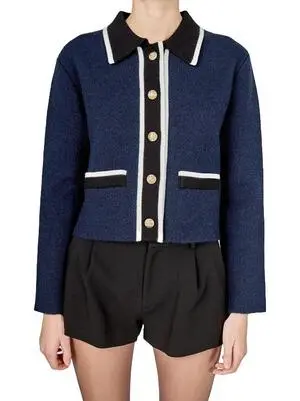 English Factory Contrast Placket Cardigan Navy/white
