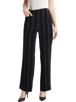ANNE KLEIN Striped Wide-Leg Pull-On Pants