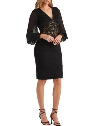 Tadashi Shoji Soutache Detail Long Sleeve Cocktail Dress - Black/nude