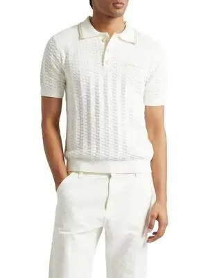 Casablanca Tennis Logo Embroidered Bouclé Polo - White
