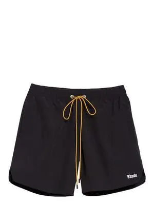Rhude Classic Logo Nylon Swim Trunks - Black/white