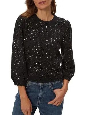 Michael Stars Sequin Embellished Shoulder Sweater - Black