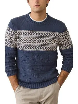 Marine Layer Erik Texture Organic Cotton-blend Sweater - Navy